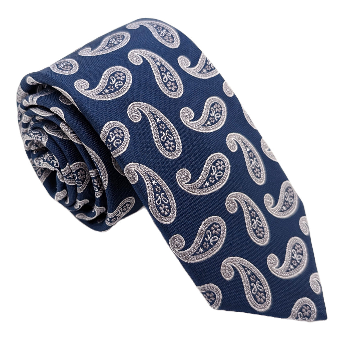 Navy Silver Paisley Silk Wedding Tie