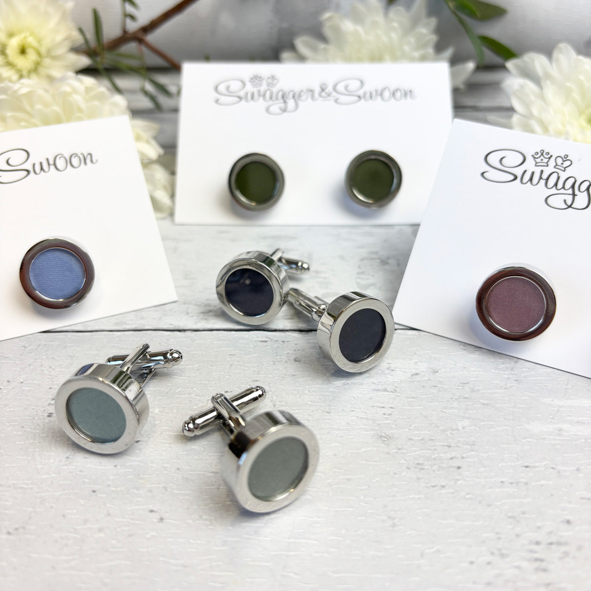 Matching Wedding Cufflinks – Fabric Insert Cufflinks to Match Ties ...